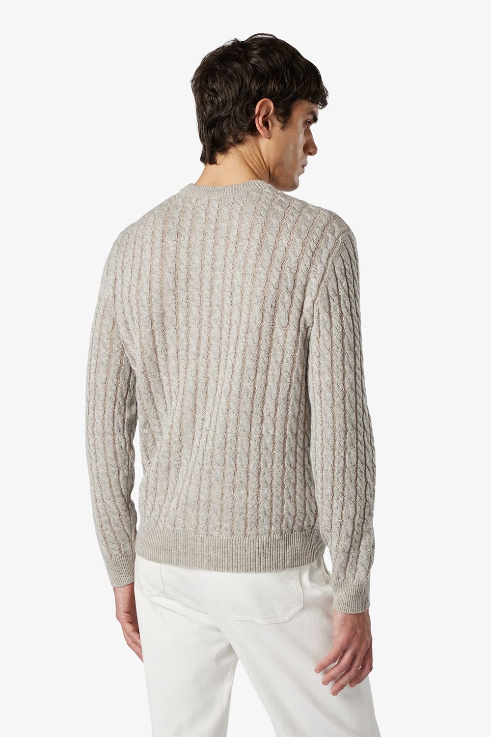 SEASE Regular Fit Cable Knit Vanisé Linen-Cashmere Blend Crew Neck ...