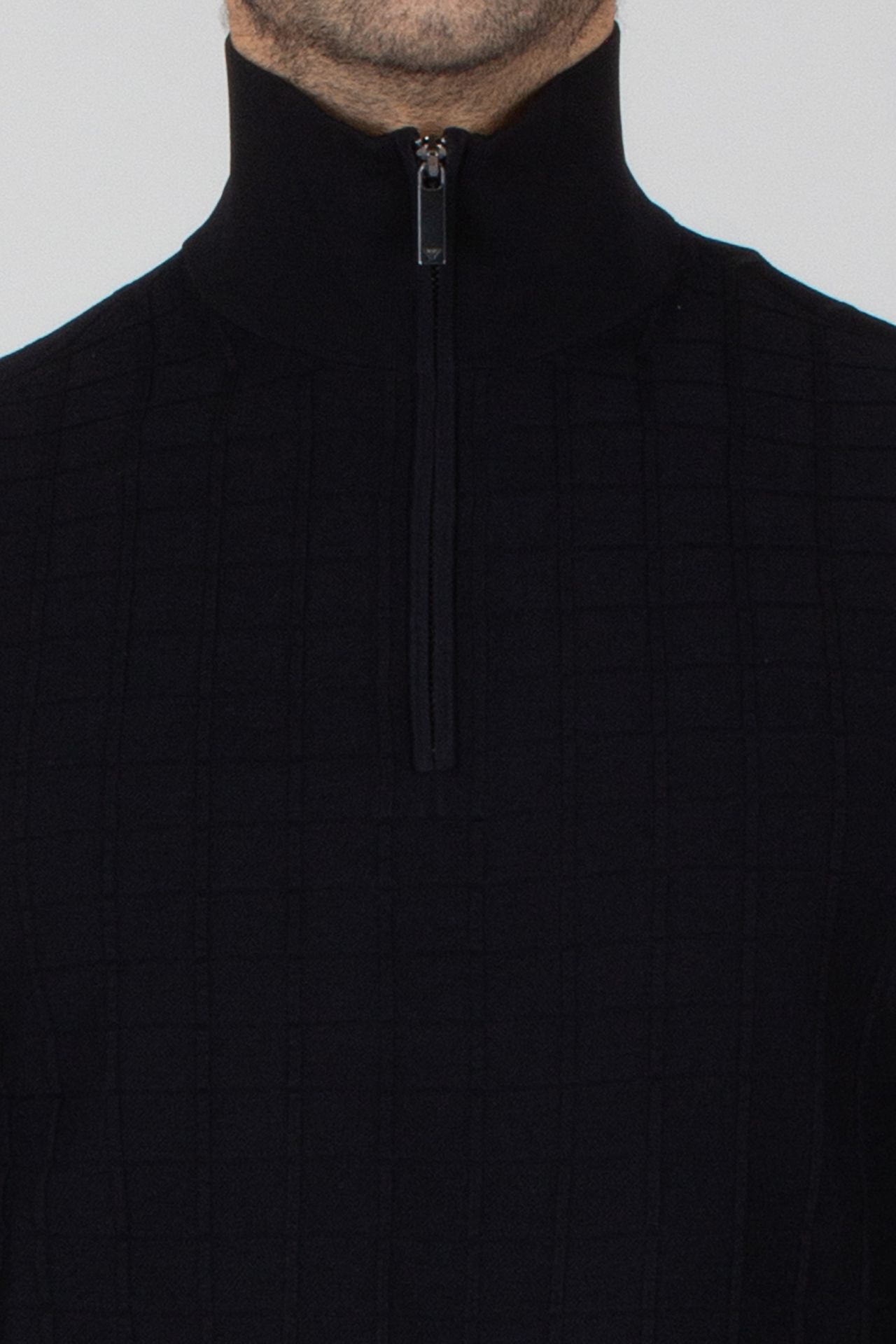 EMPORIO ARMANI Regular Fit Checked Effect Viscose Blend Quarter Zip ...