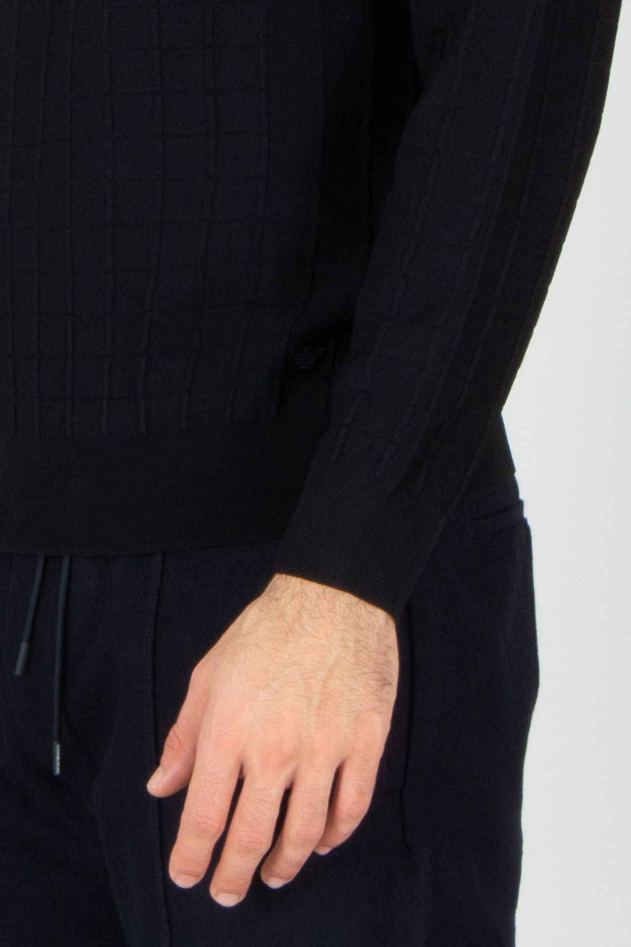 EMPORIO ARMANI Regular Fit Checked Effect Viscose Blend Quarter Zip ...