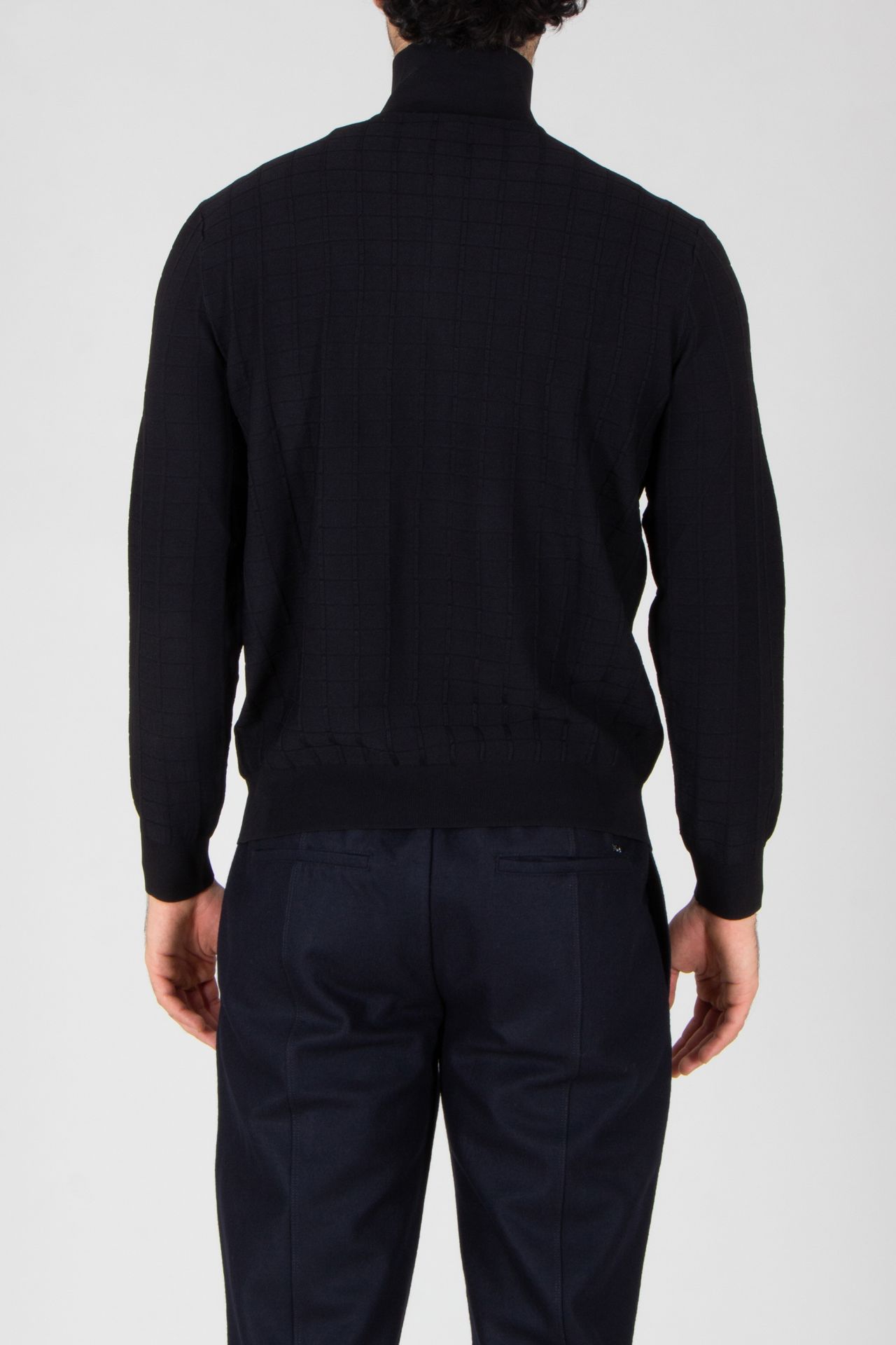 EMPORIO ARMANI Regular Fit Checked Effect Viscose Blend Quarter Zip ...