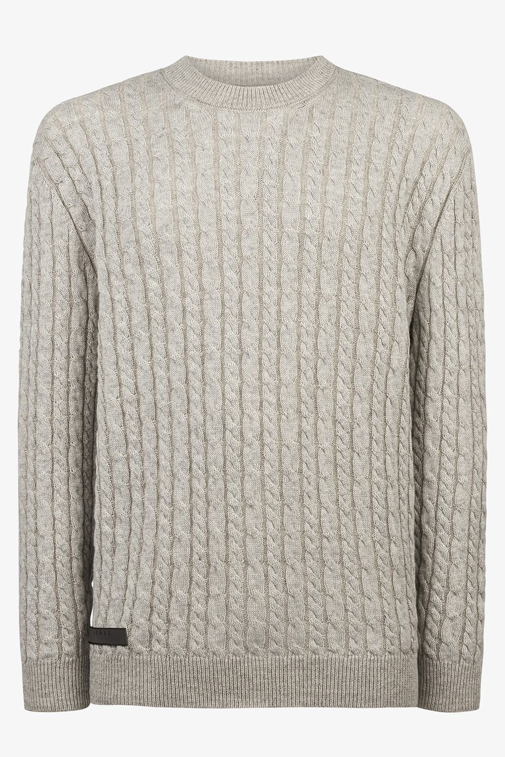 SEASE Regular Fit Cable Knit Vanisé Linen-Cashmere Blend Crew Neck ...