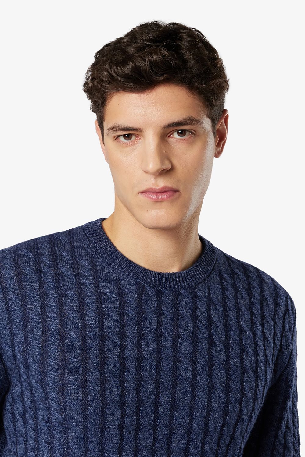 SEASE Regular Fit Cable Knit Vanisé Linen-Cashmere Blend Crew Neck ...